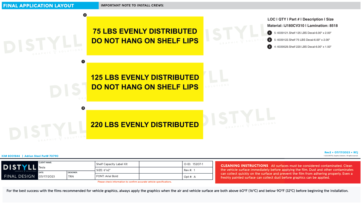 Tesla, Shelf Capacity Label Kit – Distyll